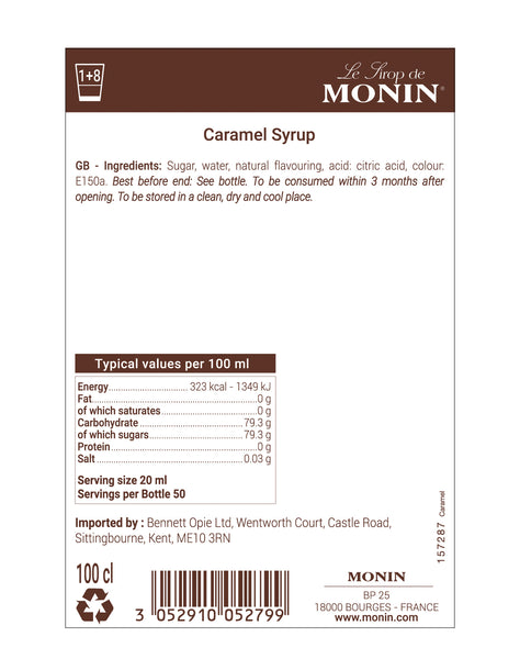 Monin Caramel Syrup 1L | Premium French Coffee Flavouring UK - Discount ...