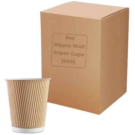 8oz Kraft Ripple Compostable Disposable Paper Cups (500) - Discount Coffee